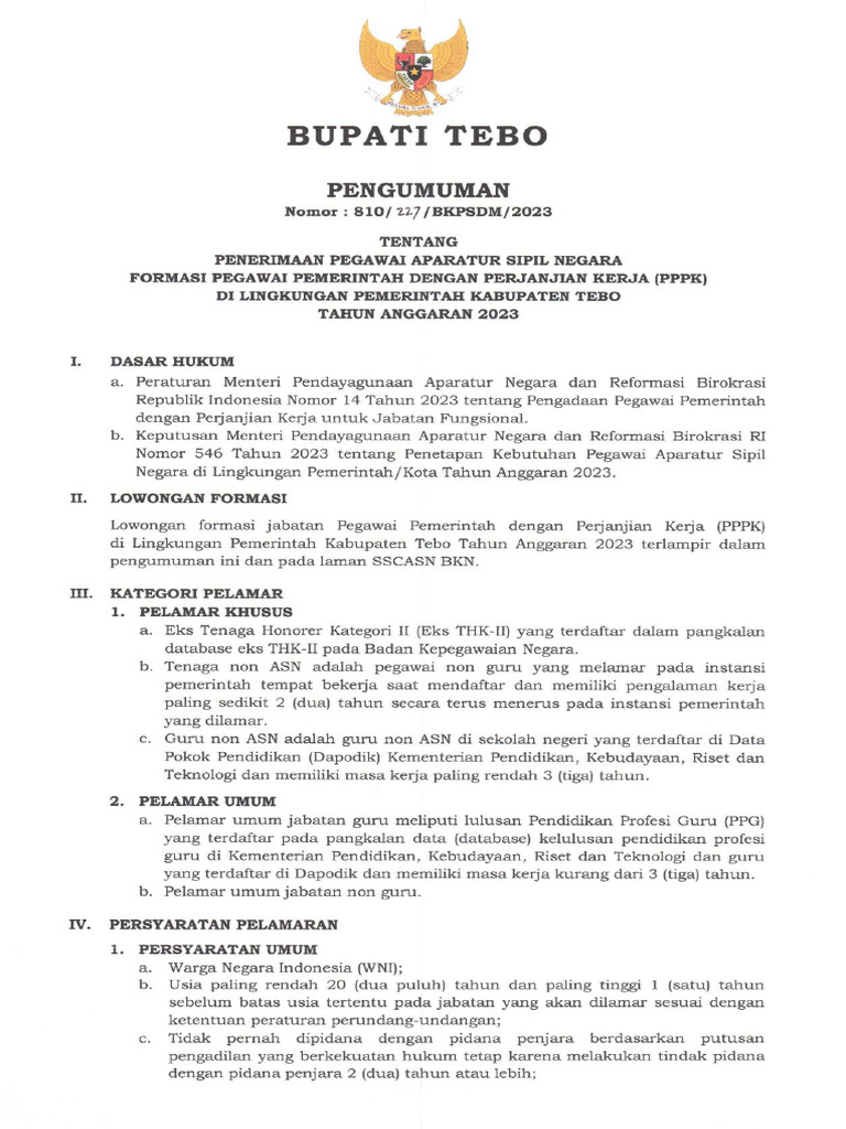 Pengumuman PPPK Tebo 2023 | PDF | Komputer