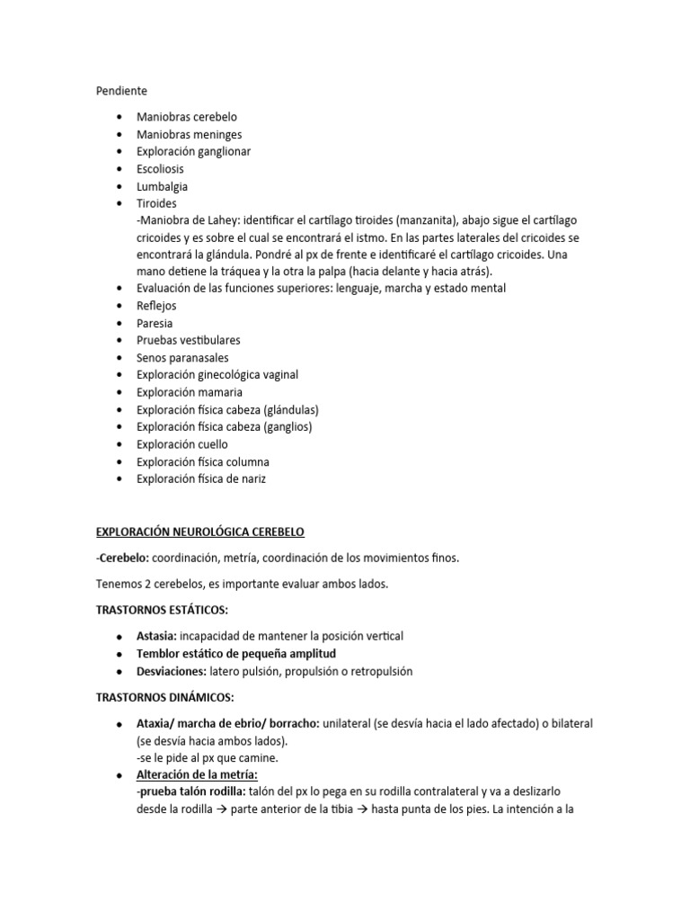 Evaluación Neurológica del Cerebelo | PDF