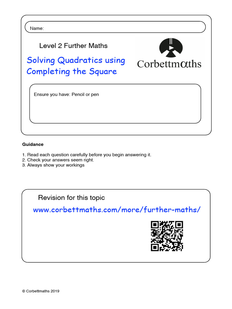 Solving Quadratics Completing The Square PDF | PDF