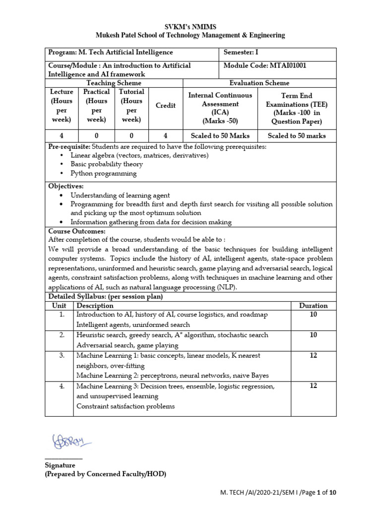 Syllabus MTech AI | PDF Syllabus MTech AI | PDF