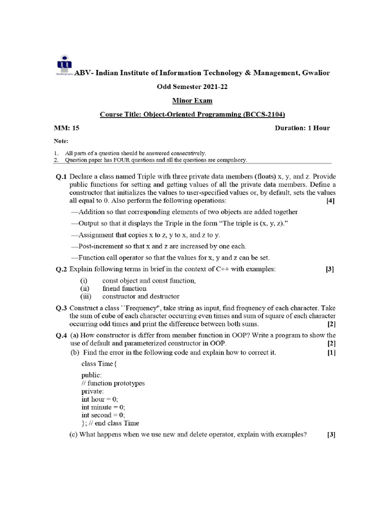 Minor 1 BCCS 2104 | PDF