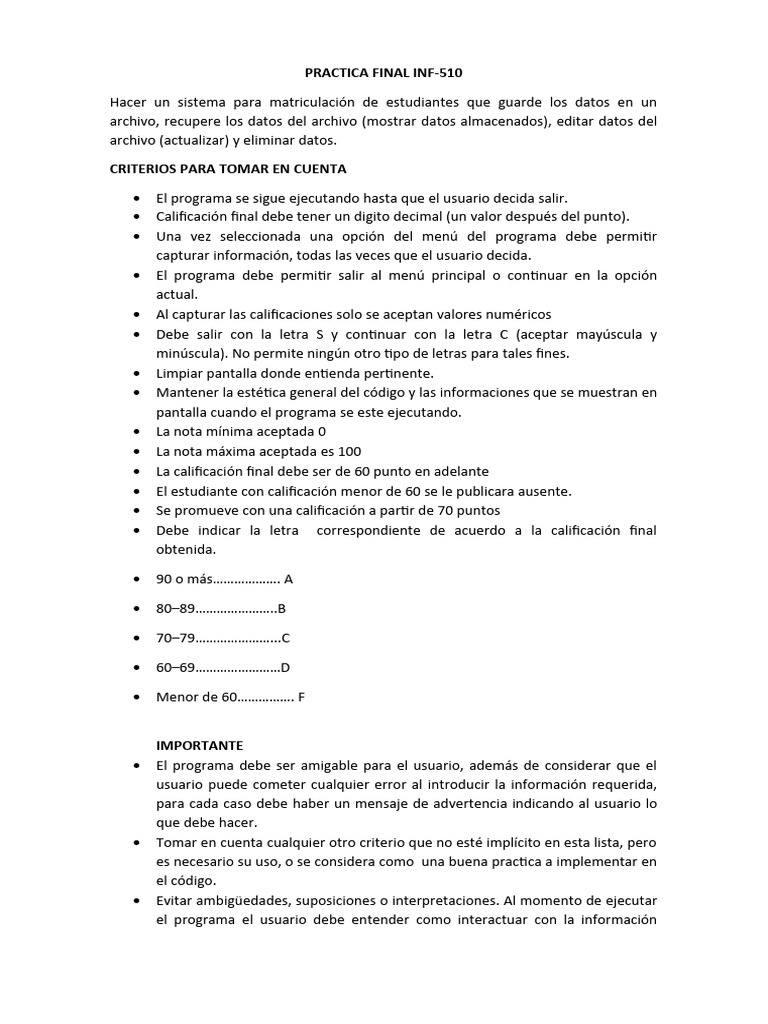 Practica Final Inf-510 | PDF | Lenguaje de programación | Archivo de computadora