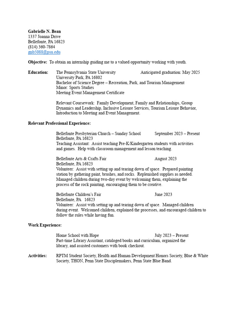 Gabrielle Bean Resume | PDF