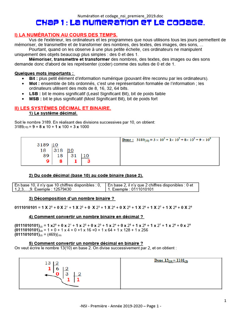 Chap1 Numération Et Codage | PDF | Codage des caractères | ASCII