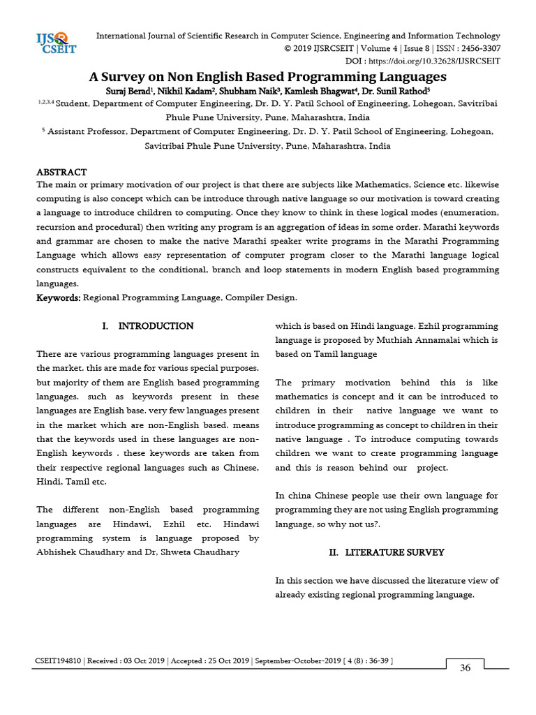 A Survey On Non English Based Programmin | PDF | Computer Programming | Programming Language