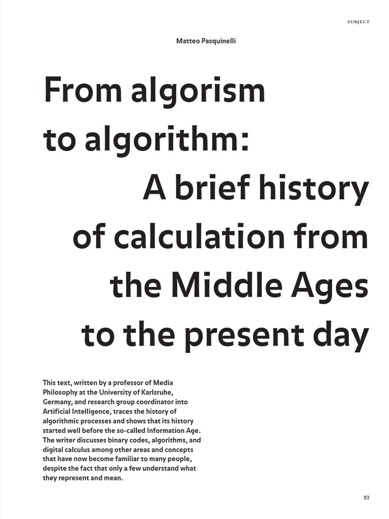 From Algorism To Algorithm A Brief Histo | PDF | Algorithms | Numbers