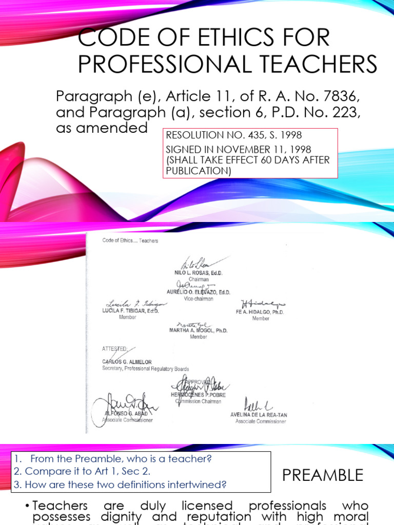 Ra 7836 and Code of Ethics | PDF