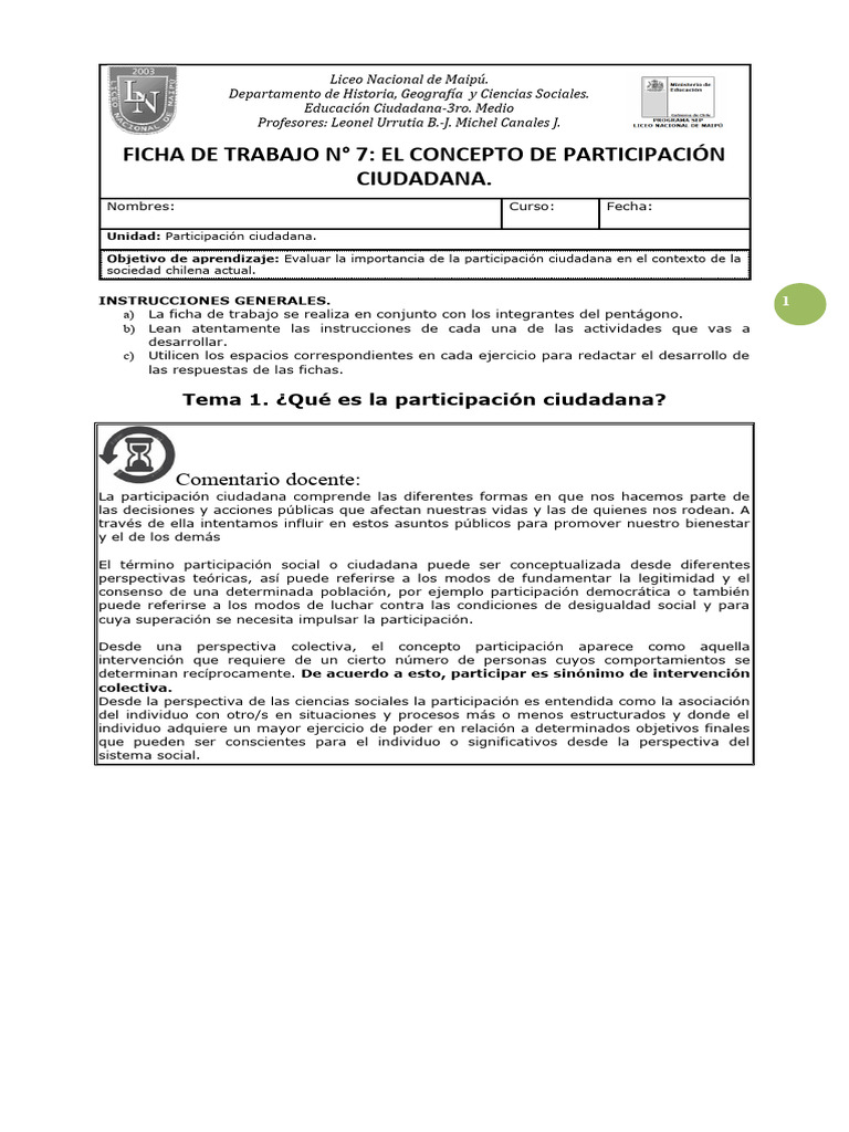 2021 Ficha 7 Participación Ciudadana | PDF | Republicanismo | Libertad