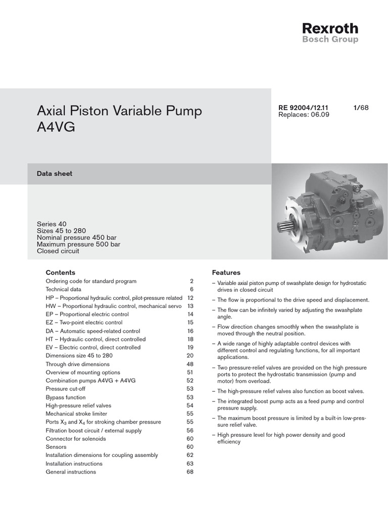 A4VG - Data Sheet - Serie 40 | PDF | Pump | Viscosity