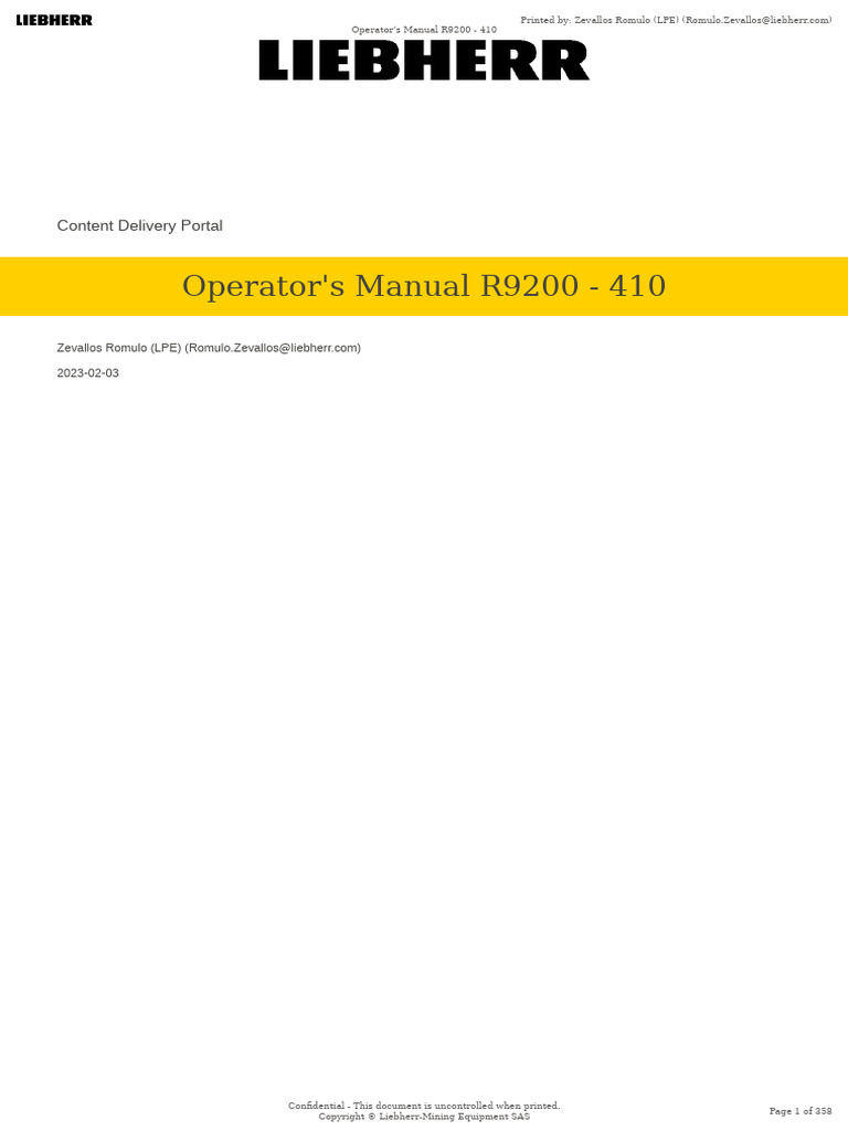 Operator's Manual R9200 410 | PDF
