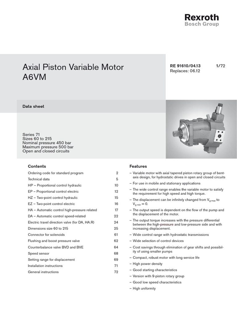 A6VM - Data Sheet - Serie 71 | PDF | Electric Motor | Automatic ...
