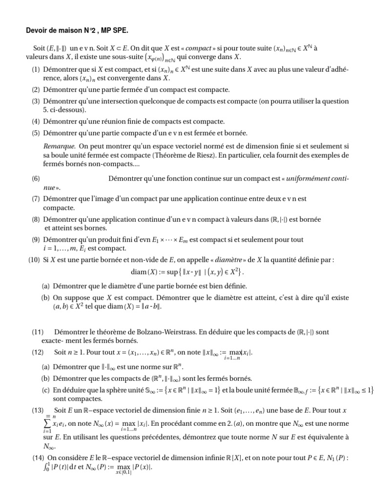 Propriétés des parties compactes | PDF | Compacité (mathématiques ...