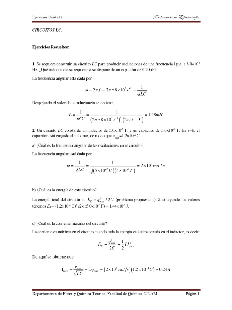 Ejercicios Unidad 2 | PDF | Impedancia eléctrica | Inductor