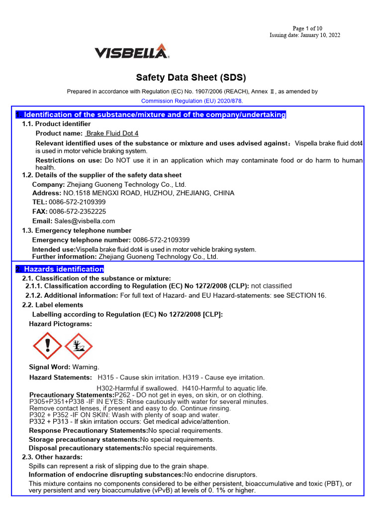 Brake Fluid Dot 4 SDS | PDF Brake Fluid Dot 4 SDS | PDF