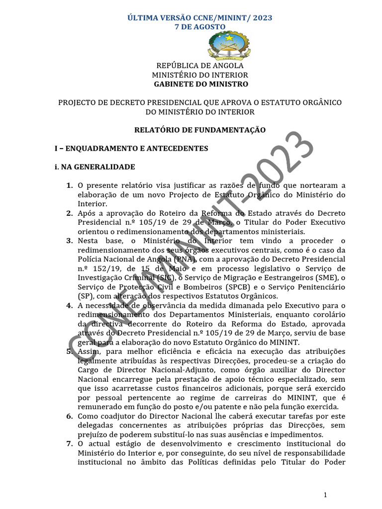 Novo Estatuto Orgânico Do Minint 2022 | PDF | Polícia | Ministério ...