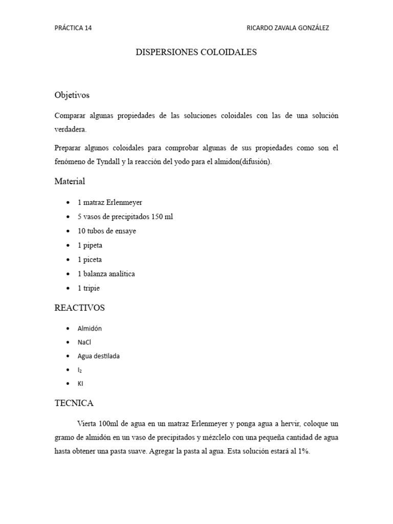DISPERSIONES COLOIDALES-pract 14 | PDF