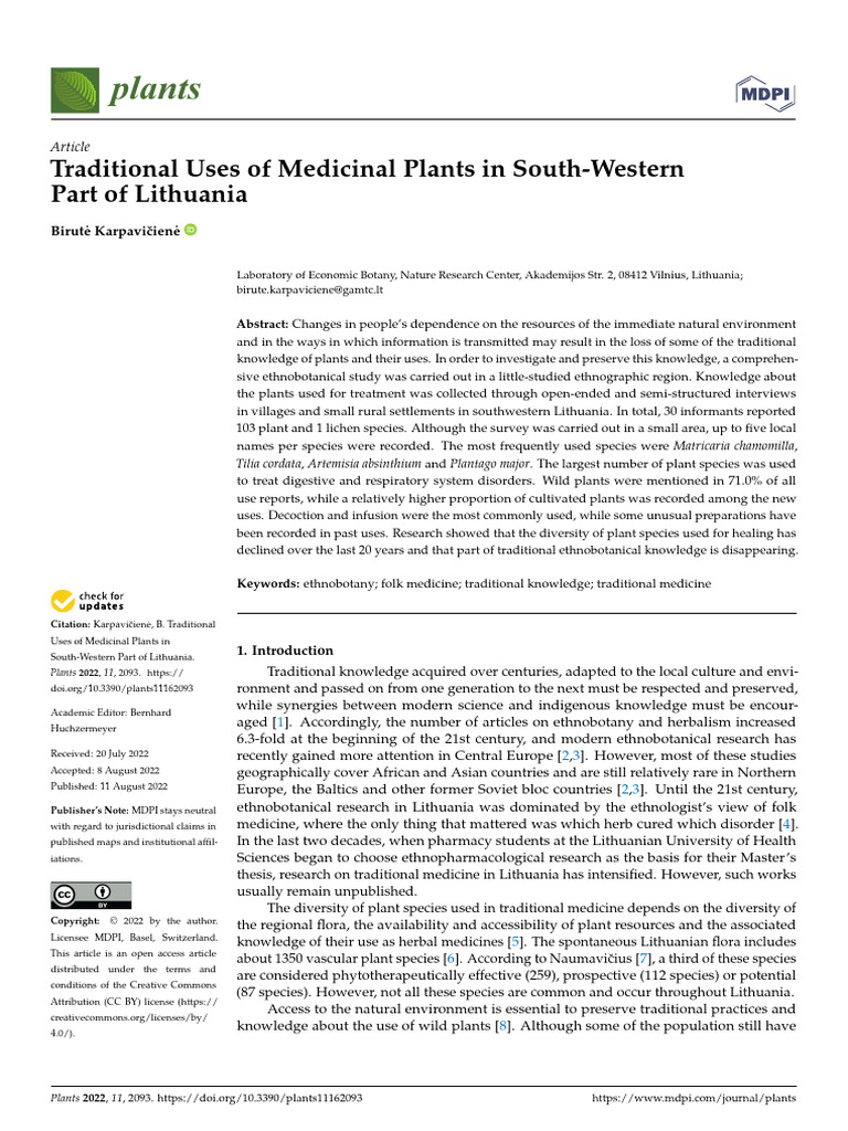 Traditional Uses of Medicinal Plants in SouthWestern Part of ...