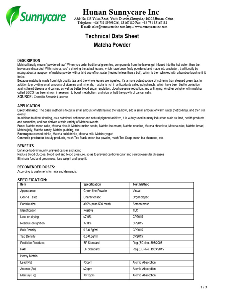 TDS-Matcha Powder | PDF