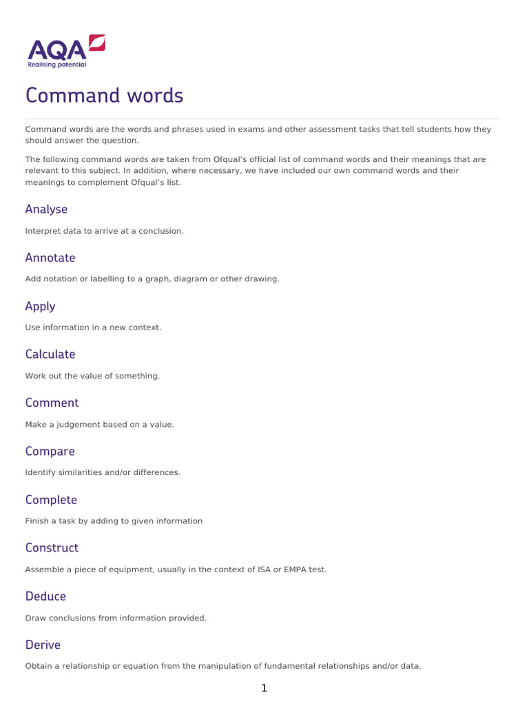 AQA Command Words | PDF AQA Command Words | PDF
