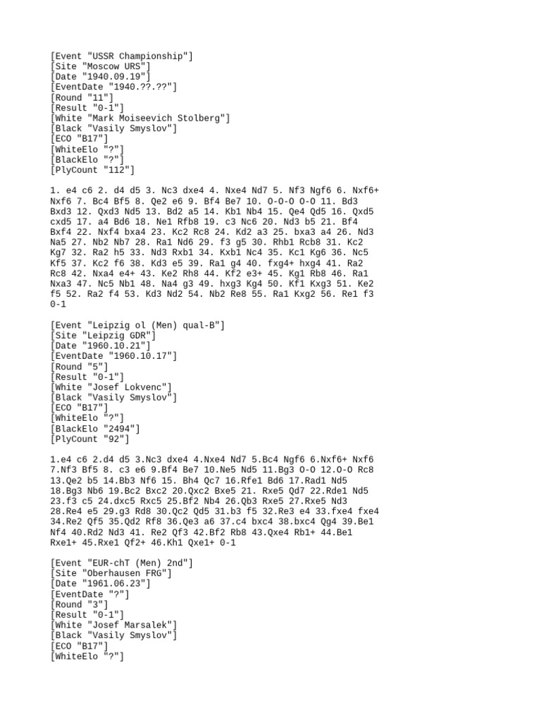 (15 Games) Vasily Smyslov Playing The Caro Kann As Black | PDF | Chess ...