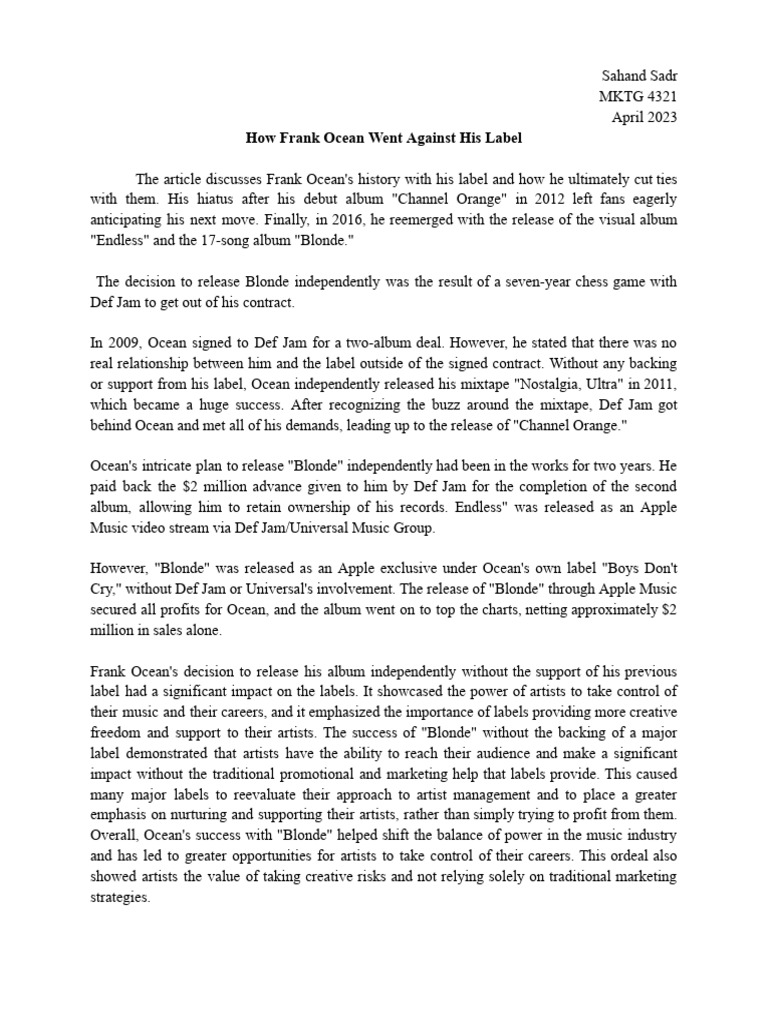 Frank Ocean Summary | PDF