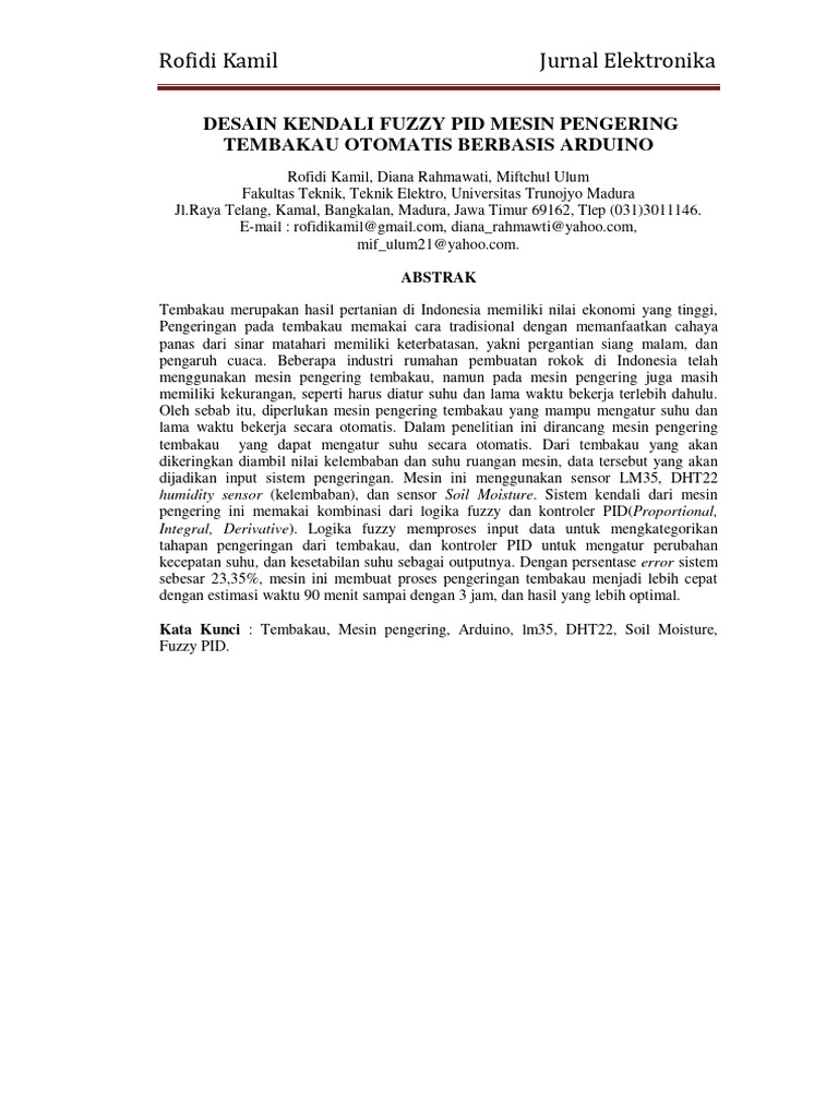Jurnal Desain Kendali Fuzzy PID Mesin Pengering TEMBAKAU OTOMATIS ...