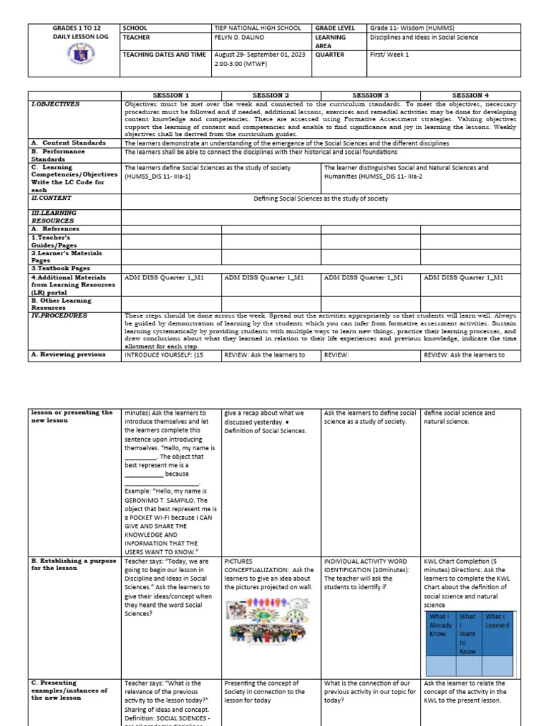Diss DLL Q1 - Week1 | PDF | Learning | Science Diss DLL Q1 - Week1 | PDF | Learning | Science