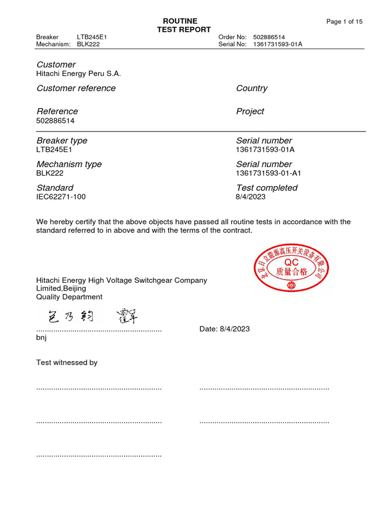 Customer: Routine Test Report | PDF