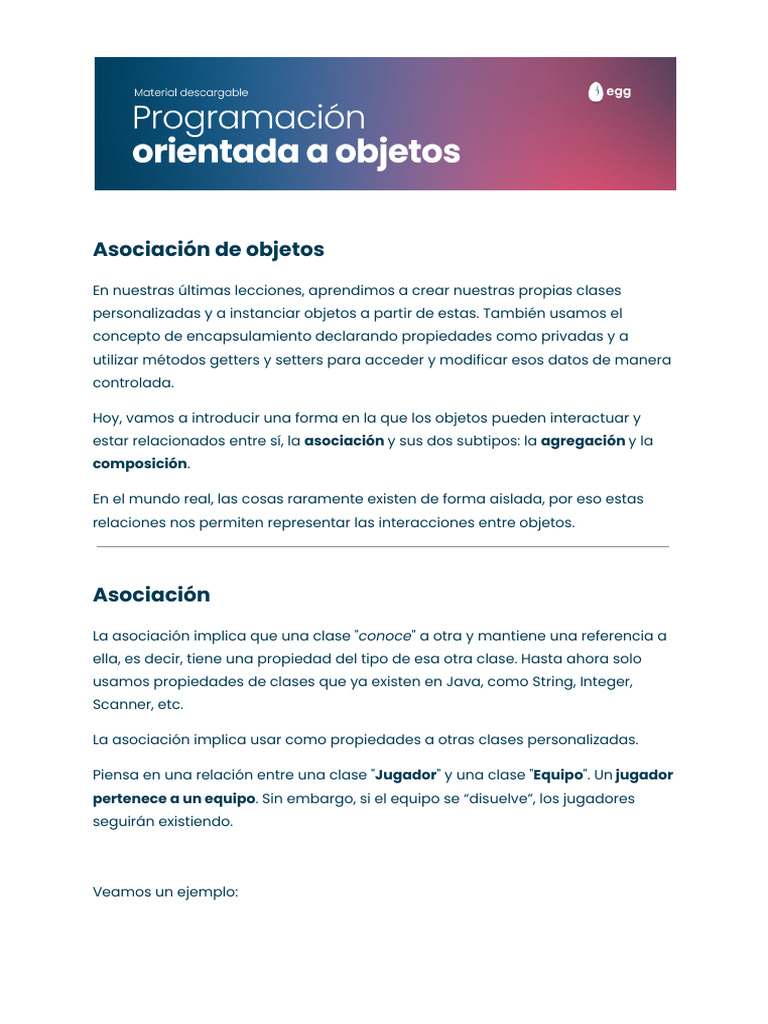 Teoría Java 10 Asociación De Objetos Pdf Java Lenguaje De Programación Ciencias De La