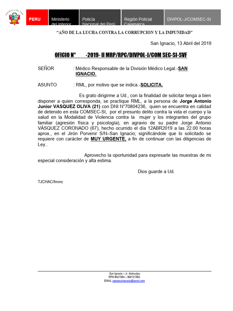 OFICIOS RML-EVA-PSICOLOGCAÑ | PDF | Perú | La violencia contra las mujeres