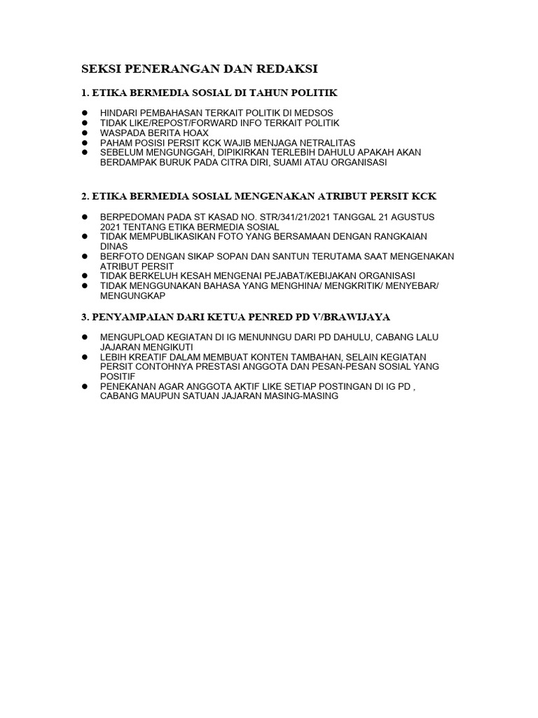 Etika Media Sosial untuk Persit KCK | PDF