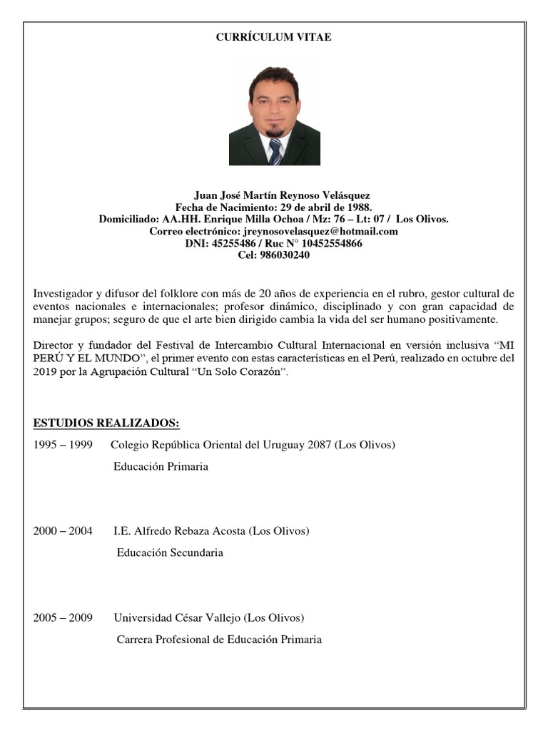 CV Juan Reynoso Velásquez Noviembre 2021 | PDF | Maestros | Perú