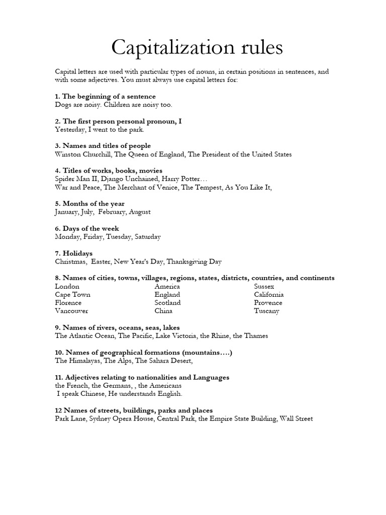 Capitalization Rules | PDF | Classics | General Fiction