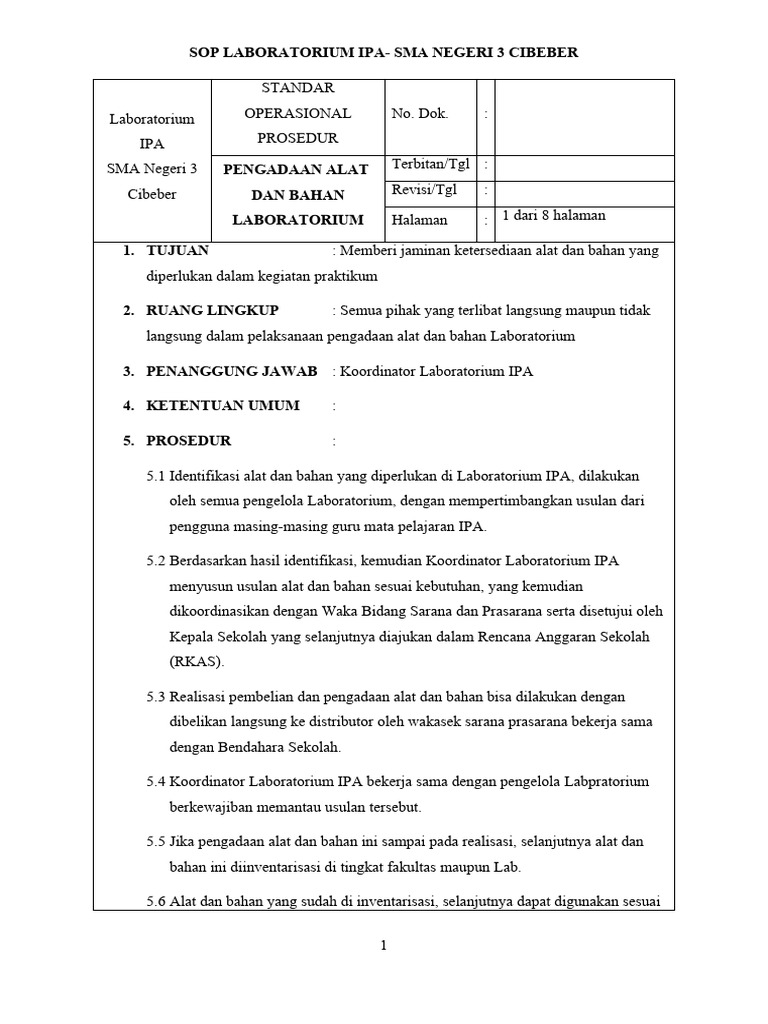 Sop Laboratorium Kimia | PDF | Kesehatan Holistik | Sains & Matematika