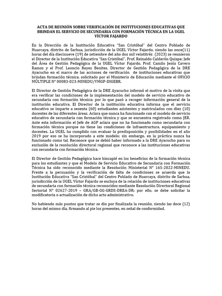 Acta de Reunion Mse SFT 19 Set | PDF