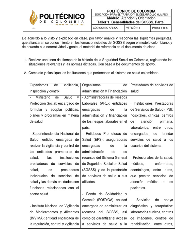 Taller 1 Generalidades Del SGSSS 1 1 | PDF