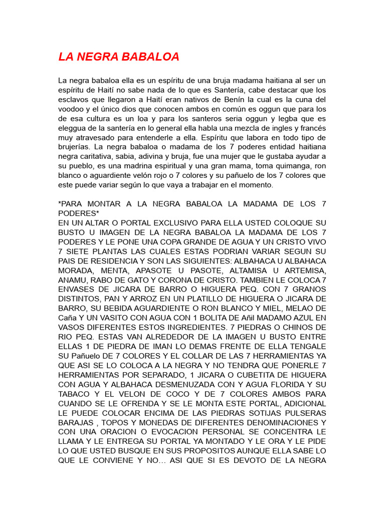 La Negra Babaloa: Guía de Ofrecimientos | PDF