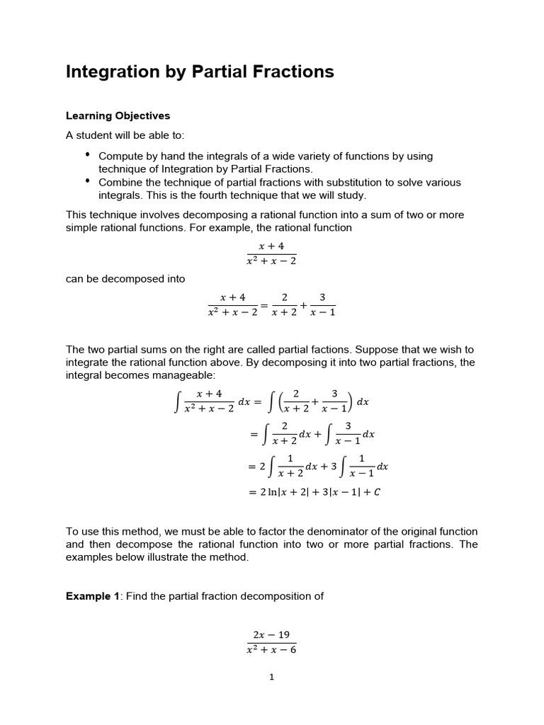 Technique of Integration by Partial Fractions | PDF | Mathematical Analysis | Algorithms