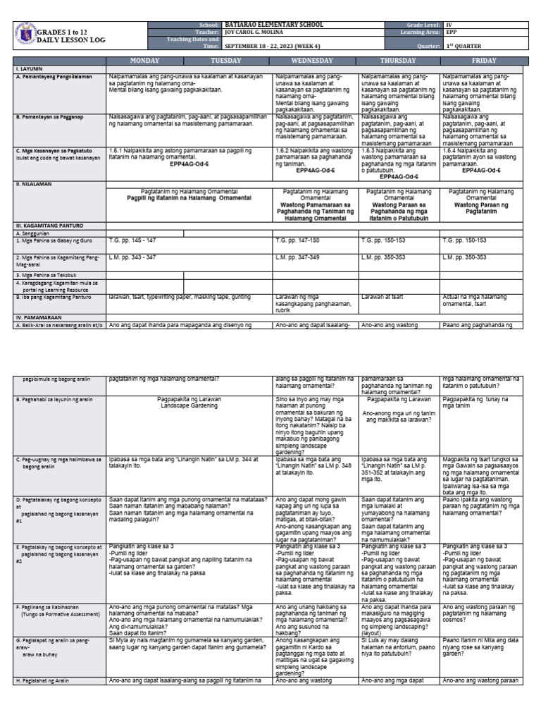 DLL - Epp 4 - Q1 - W4 | PDF