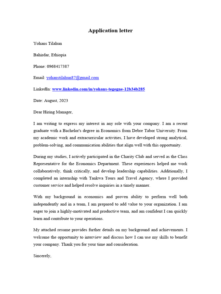 Application for Economics Graduate Role | PDF | Career & Growth | Business