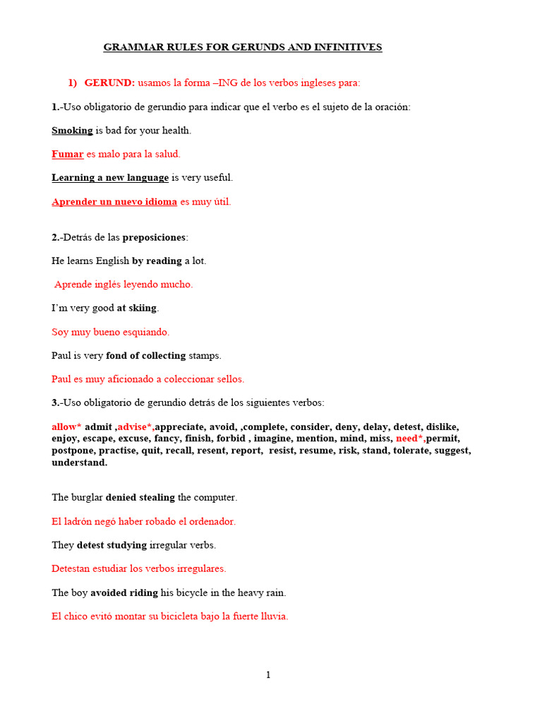 2º Bachillerato. Gerunds and Infinitives. | PDF