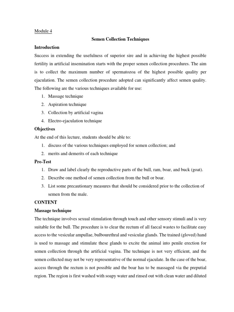 Ans 518 Module 4 Semen Collection Techniques Pdf Semen Ejaculation 