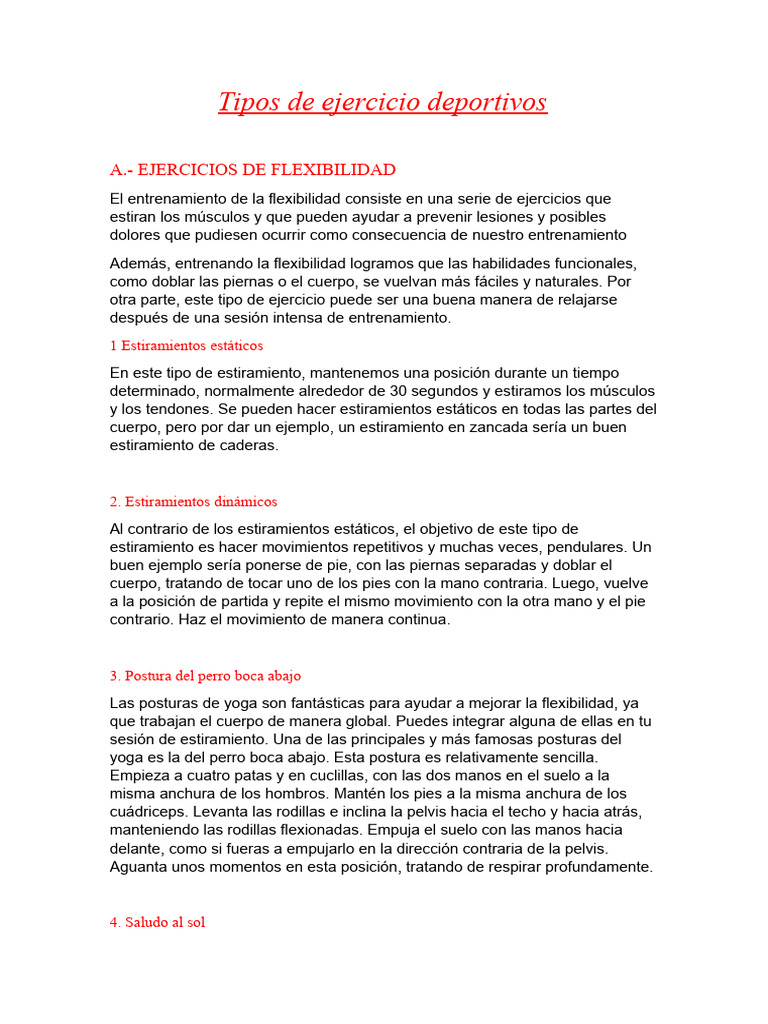 Tipos de Ejercicio Deportivos | PDF