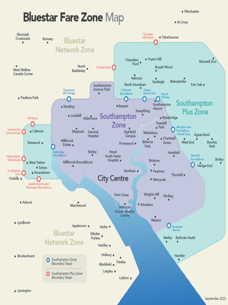 Bluestar Unilink Southampton ZONES September 2023 | PDF | Bus Transport ...