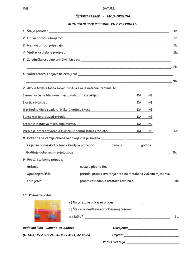 Prirodne Pojave I Procesi - Kontrolni Rad | PDF