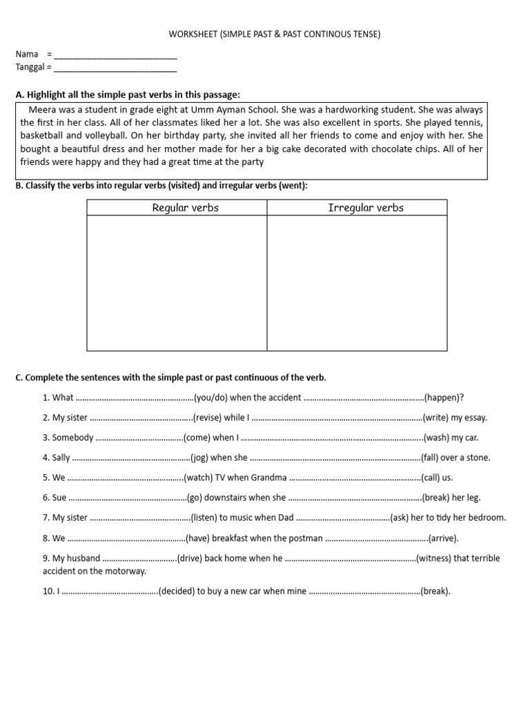 Worksheet Simple Past and Past Continous | PDF