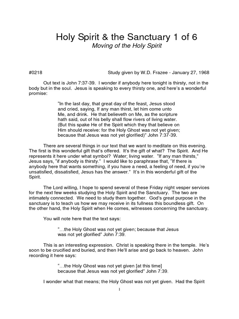 0218, Holy Spirit & The Sanctuary 1 of 6 - Moving of The Holy Spirit ...