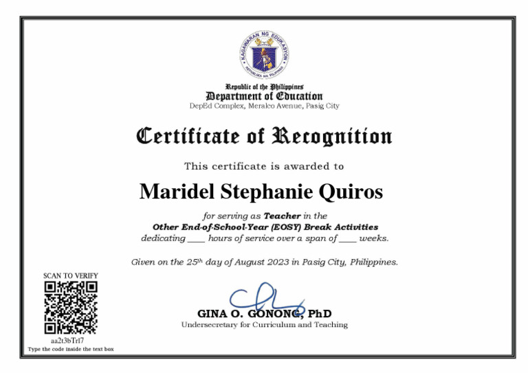 Certificate of Recognition | PDF