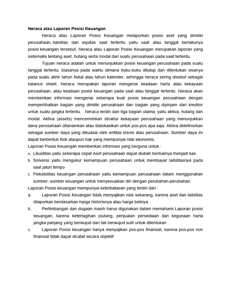 Neraca Atau Laporan Posisi Keuangan | PDF | Pengelolaan Keuangan & Uang