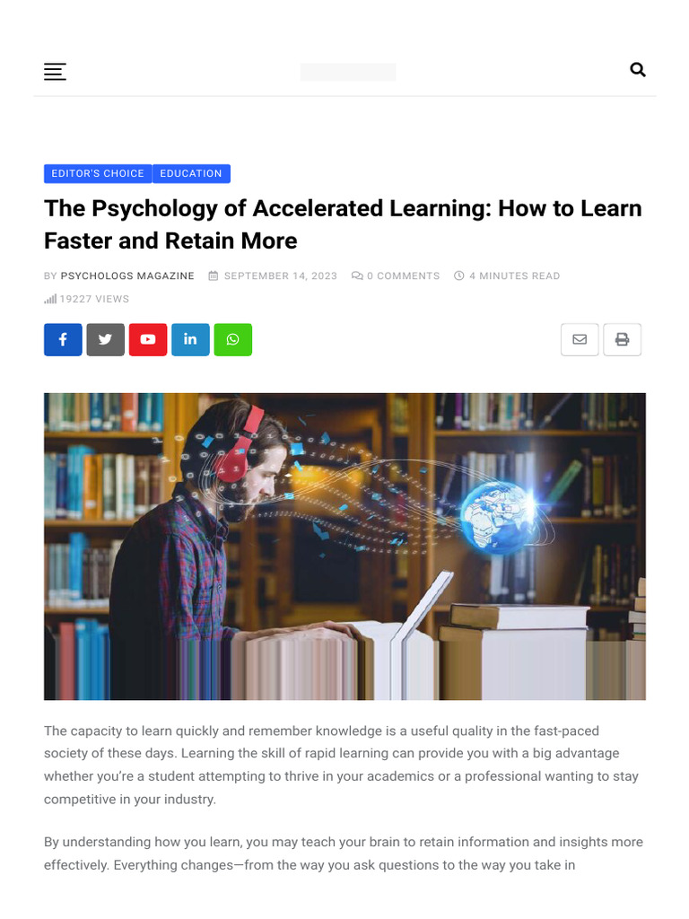 The Psychology of Accelerated Learning: How To Learn Faster and Retain More | PDF | Memory ...